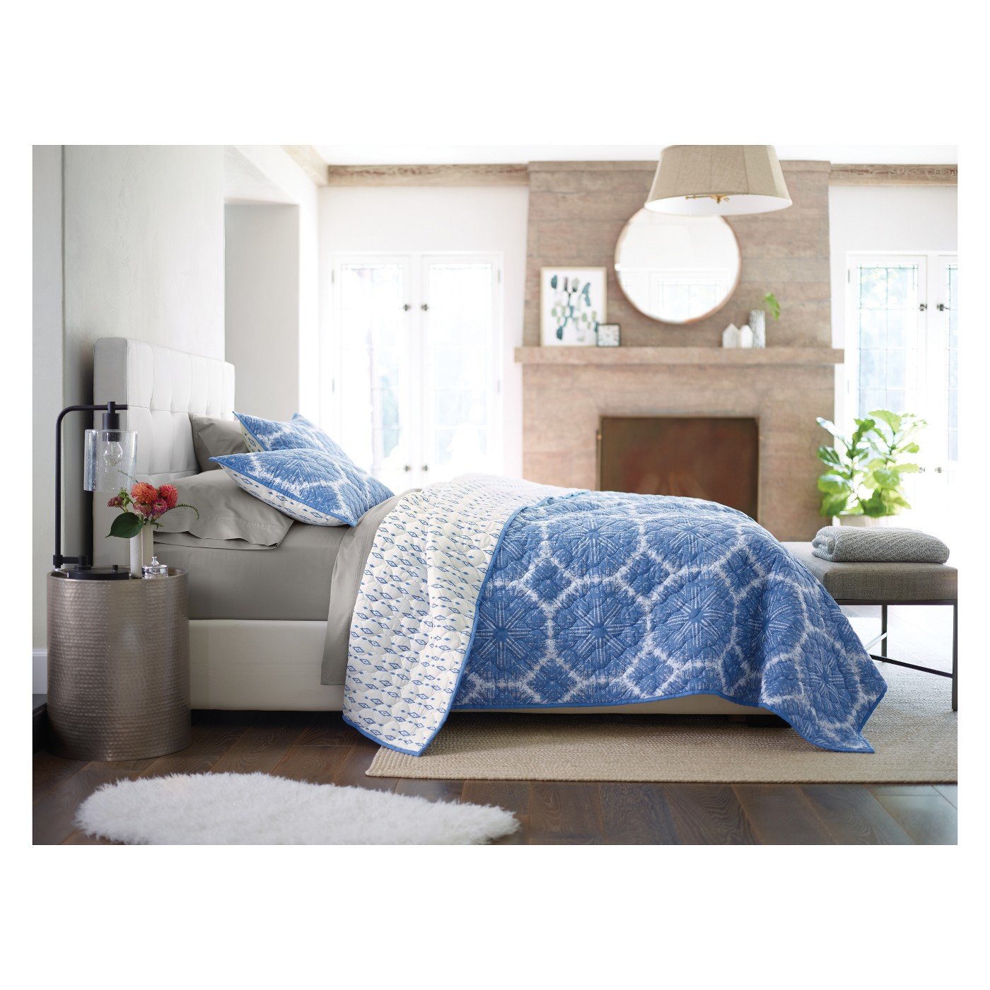 Threshold Blue Linework Medallion Quilt & 2 Shams - KING - 3PC
