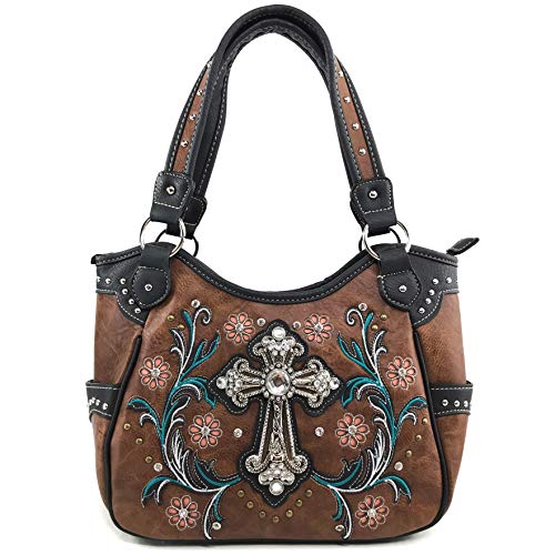 Zelris Western Cross Daisy Flower Women Conceal Carry Tote Handbag Purse Set (Maple Brown)