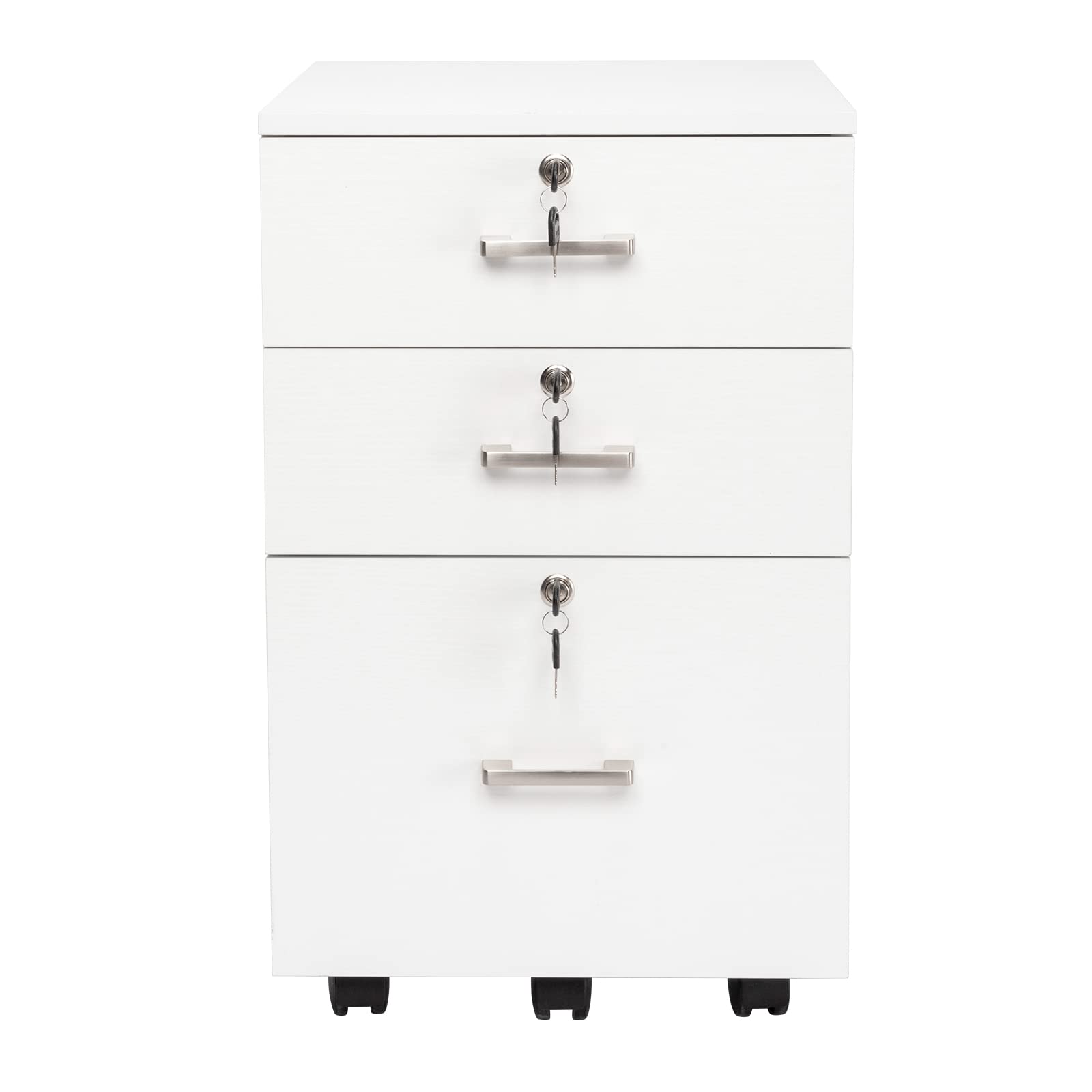 Vasitelan File Cabinet 3 Drawers with 3 Lock, Rolling Mobile Filing Cabinet, Under Desk File Cabinet with 5 Wheels and Hanging File Folders, for Letter Sized Documents (White)