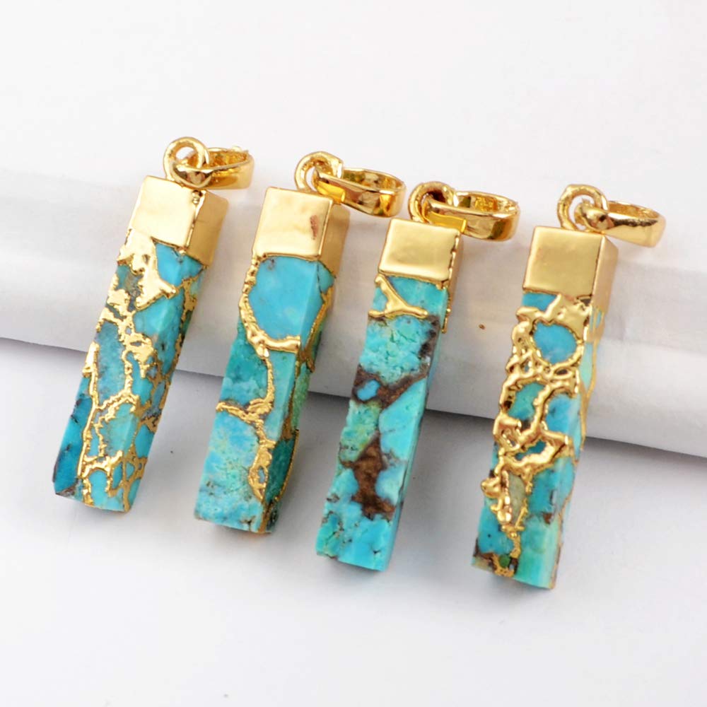 ZENGORI 1 Pcs Gold Plated Copper Natural Turquoise Cuboid Pendant for Unisex G1531