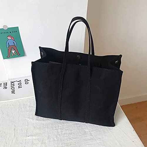 WPYYI Casual Tote Bags for Women Big Bag Designer Leisure Handbag Large Capacity White Canvas Bag for Shopping (Color : Black)