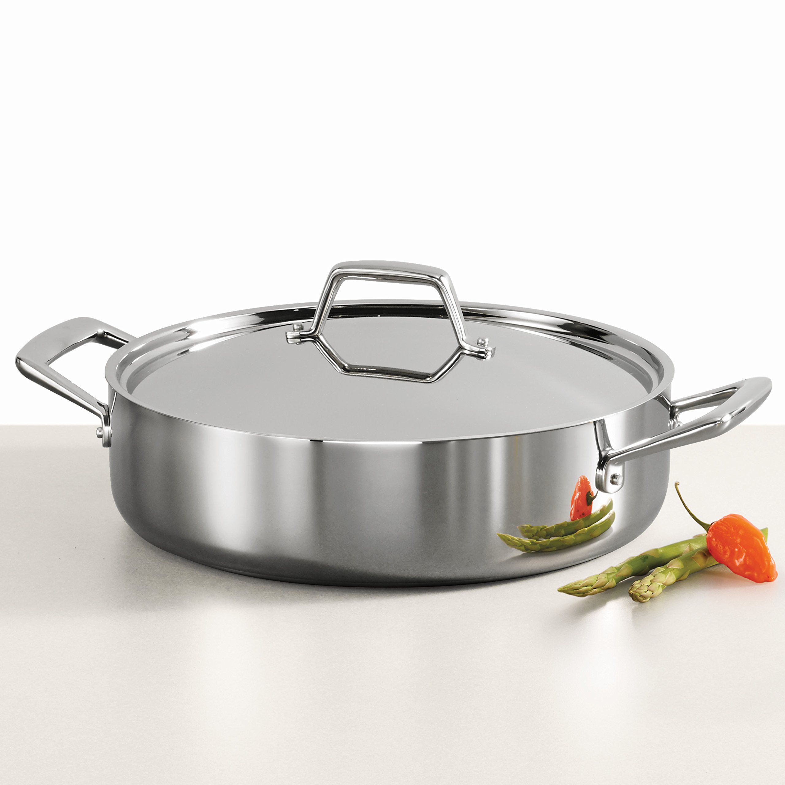 Tramontina 80116/594DS Gourmet Stainless Steel Induction-Ready Tri-Ply Clad Covered Braiser, 6-Quart, NSF-Certified, Made in Brazil
