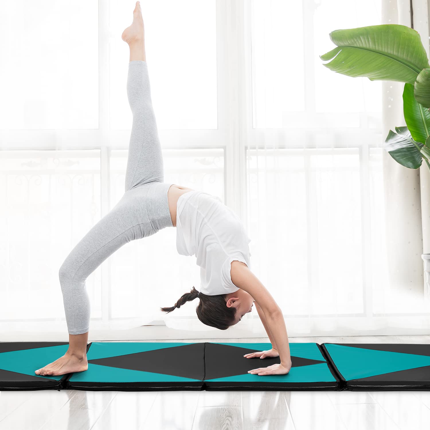 ZENOVA Gymnastics Mat 4'x10'x2'' Foldable Tumbling Mat Gym Exercise Mat for Stretching Aerobics Yoga Martial Arts