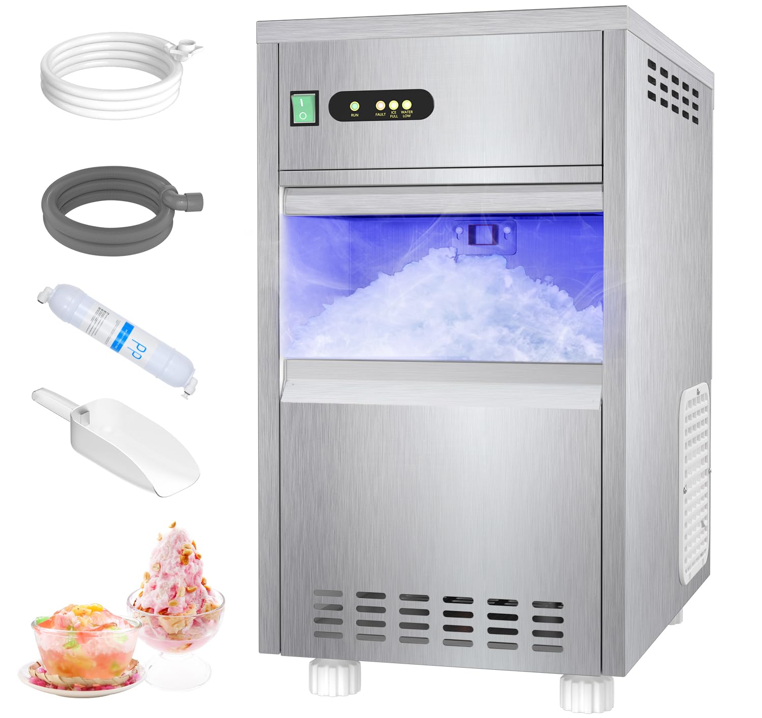 YITAHOME Commercial Snowflake Ice Machine 44LBS/24H with 11LBS Storage, Food Grade Stainless Steel Automatic Freestanding Flake Ice Maker Machine with Water Filter, Scoop