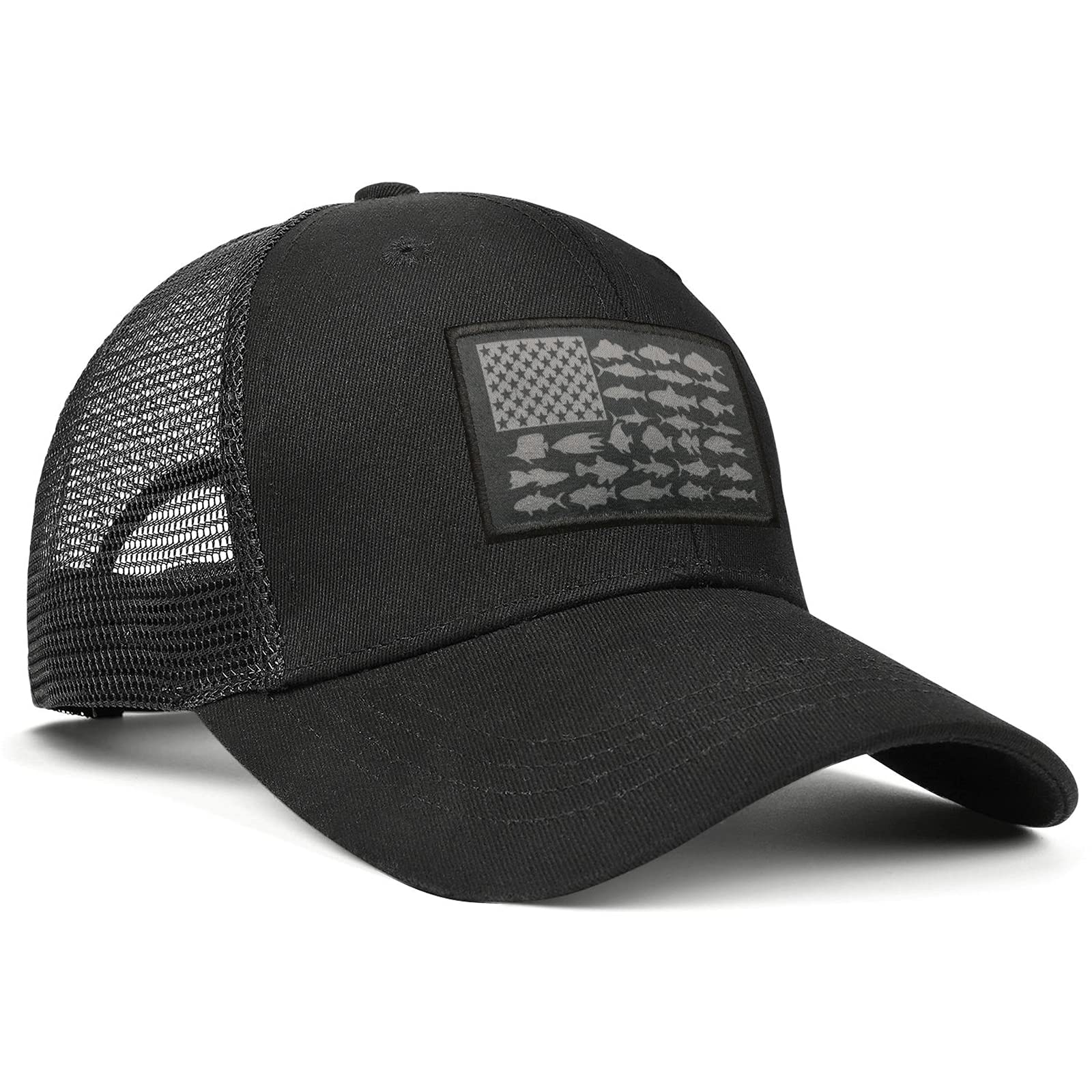 Thy Thou American Fish Flag Trucker Hats for Men Fishing Hat Adjustable Mesh Embroidered Baseball Cap for Mens Gift