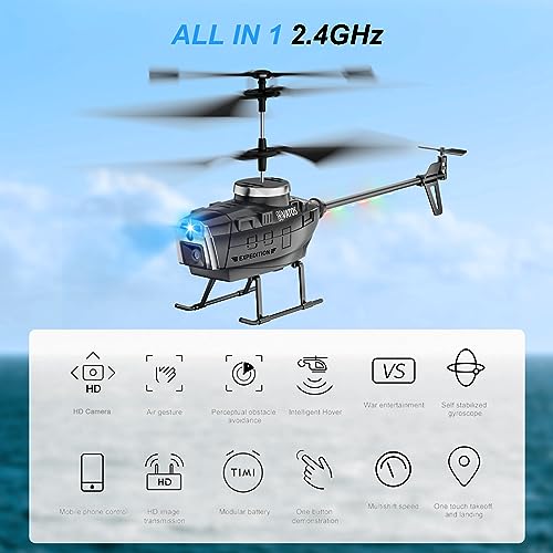 VATOS Remote Control Helicopter Obstacle Avoidance with Camera,2.4GHz 3.5CH RC Helicopter with LED Lights,Support One-Key Take Off Landing,Altitude Hold,Gyroscope,WiFi FPV Live Video for Beginners