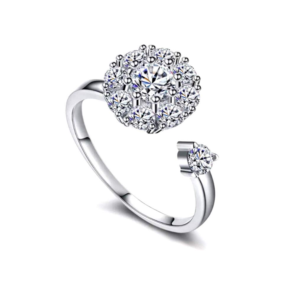 Wintefei Creative Egg Shape Zircon Inlaid Shiny Finger Ring Party Women Jewelry Gift (Silver, Adjustable)