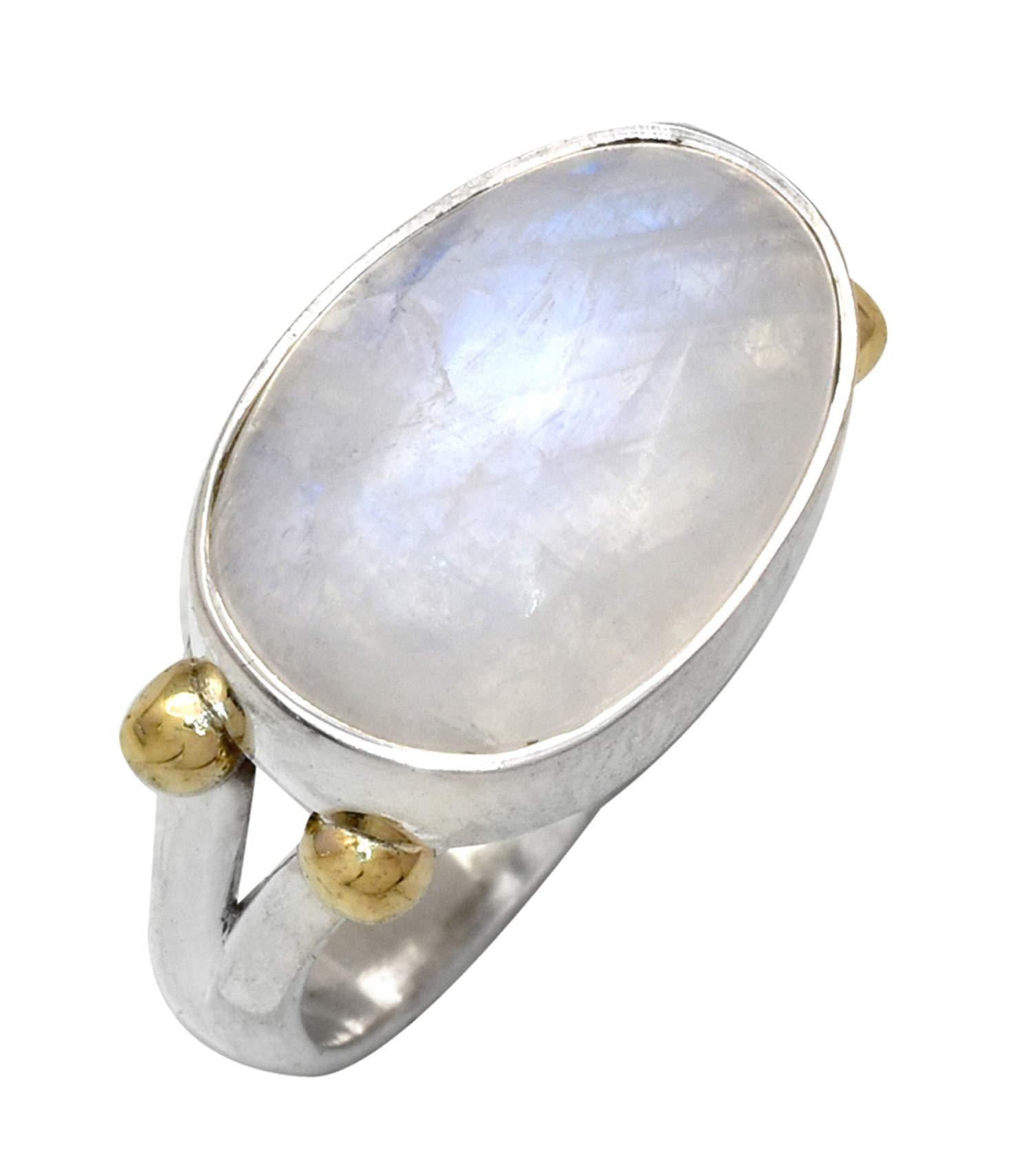 YoTreasure 10x14 MM Rainbow Moonstone Solid 925 Sterling Silver Brass Rings