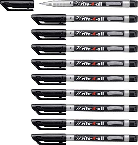 Stabilo Write-4-all Permanent Marker Pen Waterproof 0.7mm Line Black Ref 156-46 [Pack of 10]