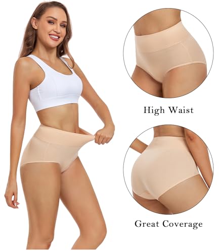 wirarpa Women's Postpartum Underwear High Waisted Ladies Cotton Panties Full Coverage Briefs 5 Pack Beige 2X-Large