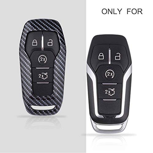 TOMALL Compatible with Key Fob Cover Carbon Fiber Pattern Luxury Car Key Protective Cover Keychain for Fusion F-150