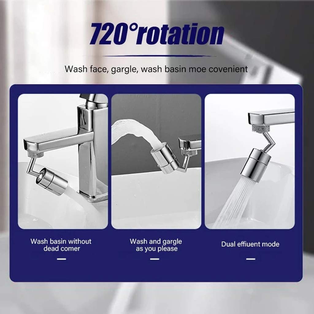 Universal 720° Rotatable Splash Filter Faucet - Durable Copper & ABS, Anti Splash, Oxygen Enriched Foam, 4 Layer Net Filter, Leakproof Design with O-Ring Water Sprayer 2 Modes Adjustment (B - M24)
