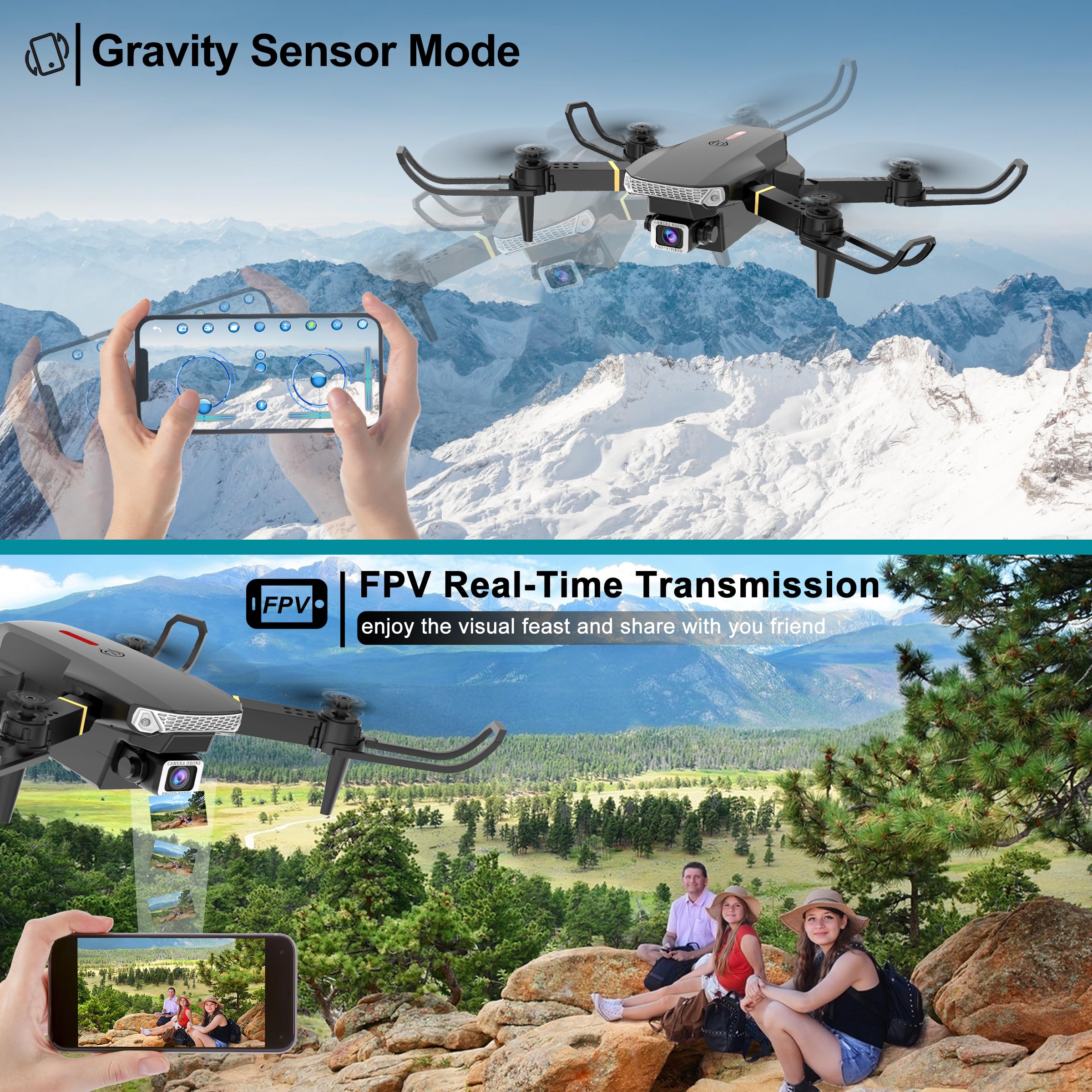 Wipkviey Drone with Camera, 1080P FPV Drone for Adults/Kids, T27 Foldable RC Drone with 3D Flips/Altitude Hold/Gesture Selfie/Waypoint Flight, 2 Batteries and Case, Gifts for Boys/Girls Beginners