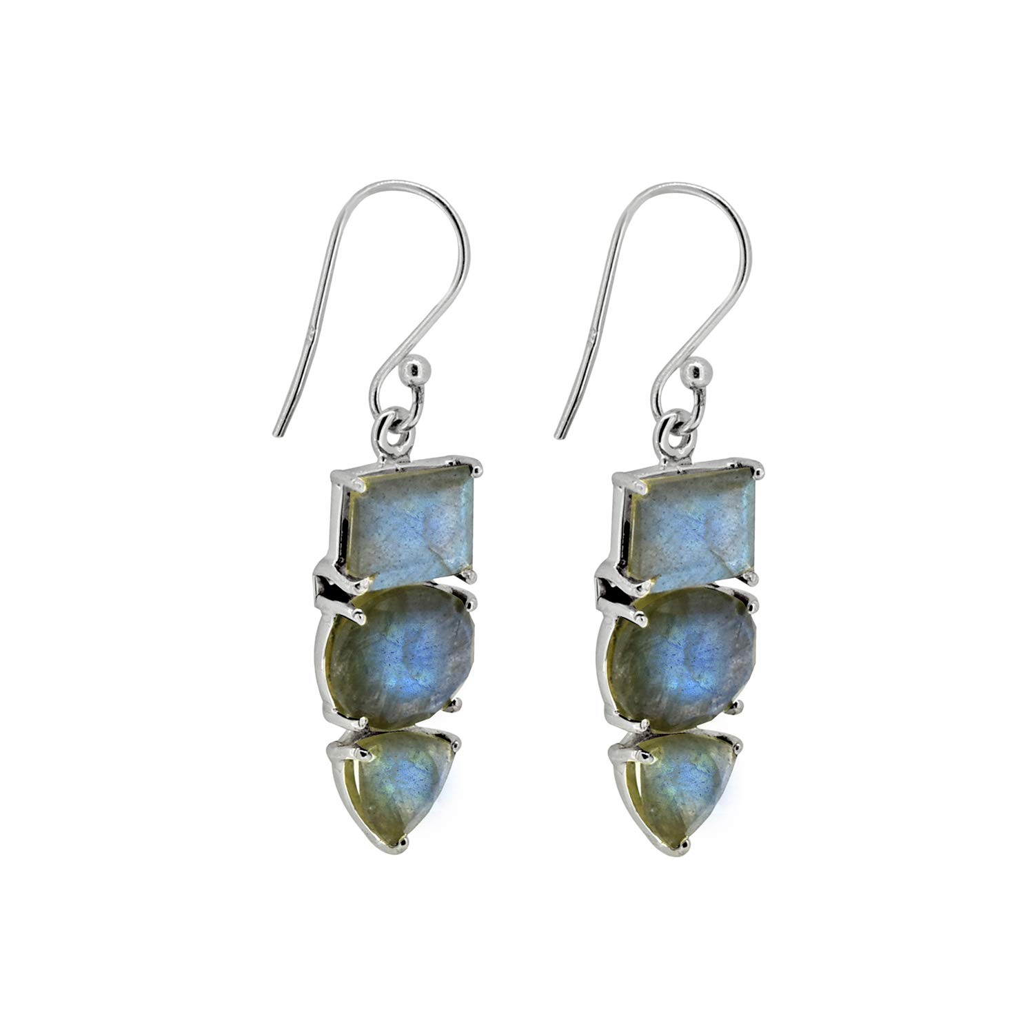 YoTreasure Labradorite Earrings Solid 925 Sterling Silver Blue Fire Gemstone Jewelry for Women