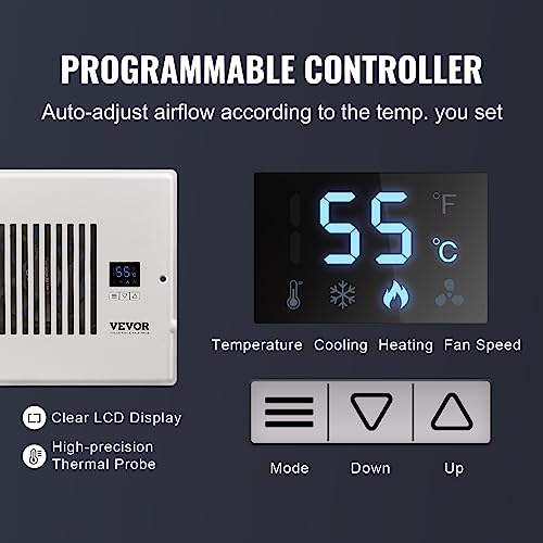 VEVOR Register Booster Fan, Quiet Vent Booster Fan Fits 6” x 10” Register Holes, with Remote Control and Thermostat Control, Adjustable Speed for Heating Cooling Smart Vent, White