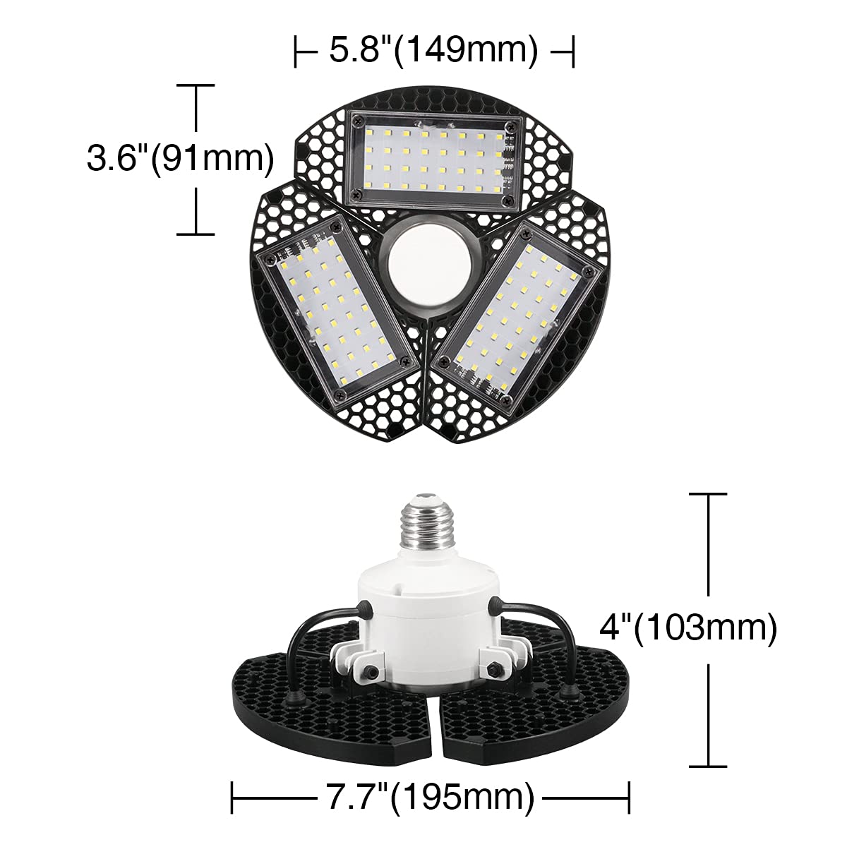 ZJOJO Garage Light 1pack 60W 7500LM Led Shop Light 6000K,Garage Lights Ceiling Led with 3 Adjustable Panels,Shop Lights for Garage Led Super Bright,E26 Base Ideal for Workshop/Attic/Barn/Basement
