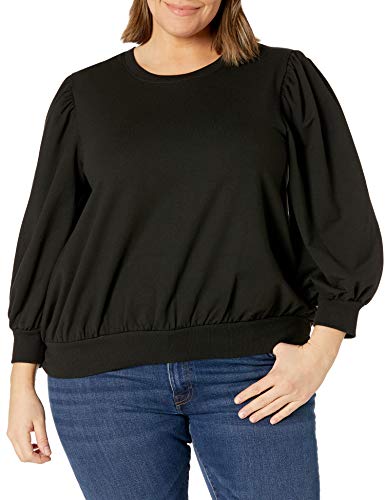 The Drop Women's Leona Short Puff Sleeve Crew Neck French Terry Sweatshirt, Black, L