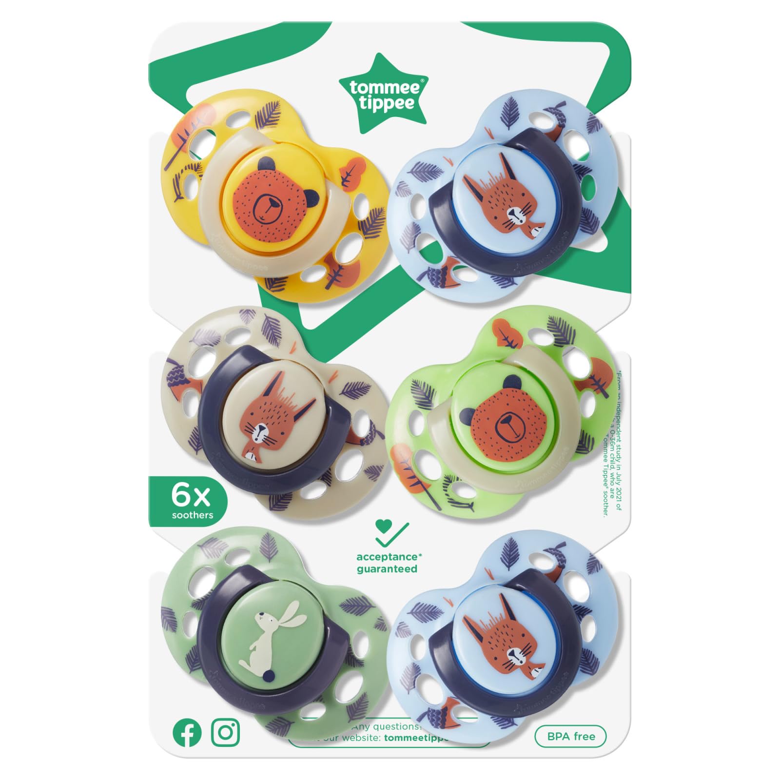 Tommee Tippee Fun Pacifier, 6-18 months, 6 pack with a symmetrical, BPA free silicone nipple