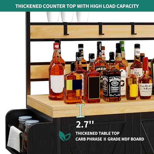 YITAHOME Large Rolling Kitchen Island with Storage Cabinet Drawer Tall Shelf, 53 Inch Big Portable Mobile Baker Rack Cart Movable on Wheels Thick Counter Glass Holder Hooks Spice Rack, Black & Oak