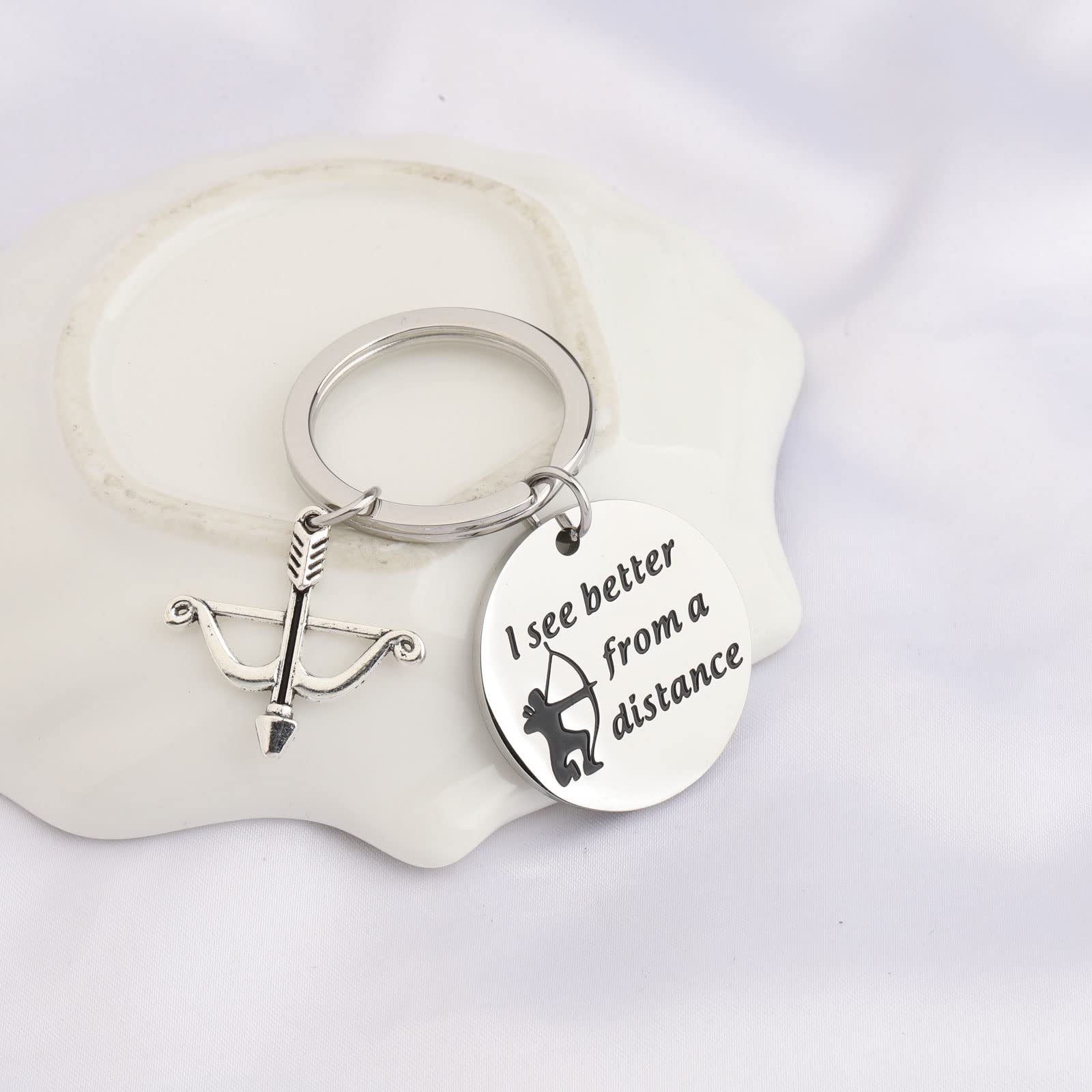 WSNANG Archer Keychain Archery Lover Gift I See Better From a Distance Bow And Arrow Keyring Archery Sport Player Gifts for Archery Team (SILVER)