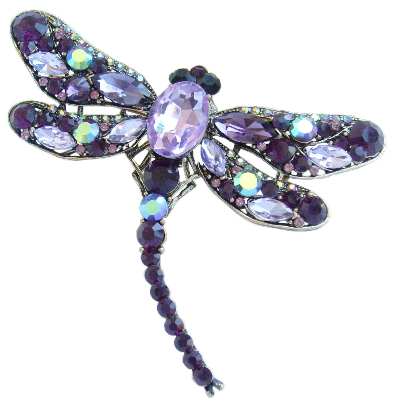 Sindary 3.74" Pretty Insect Dragonfly Brooch Pin Pendant Rhinestone Crystal (Gold-Tone Purple)