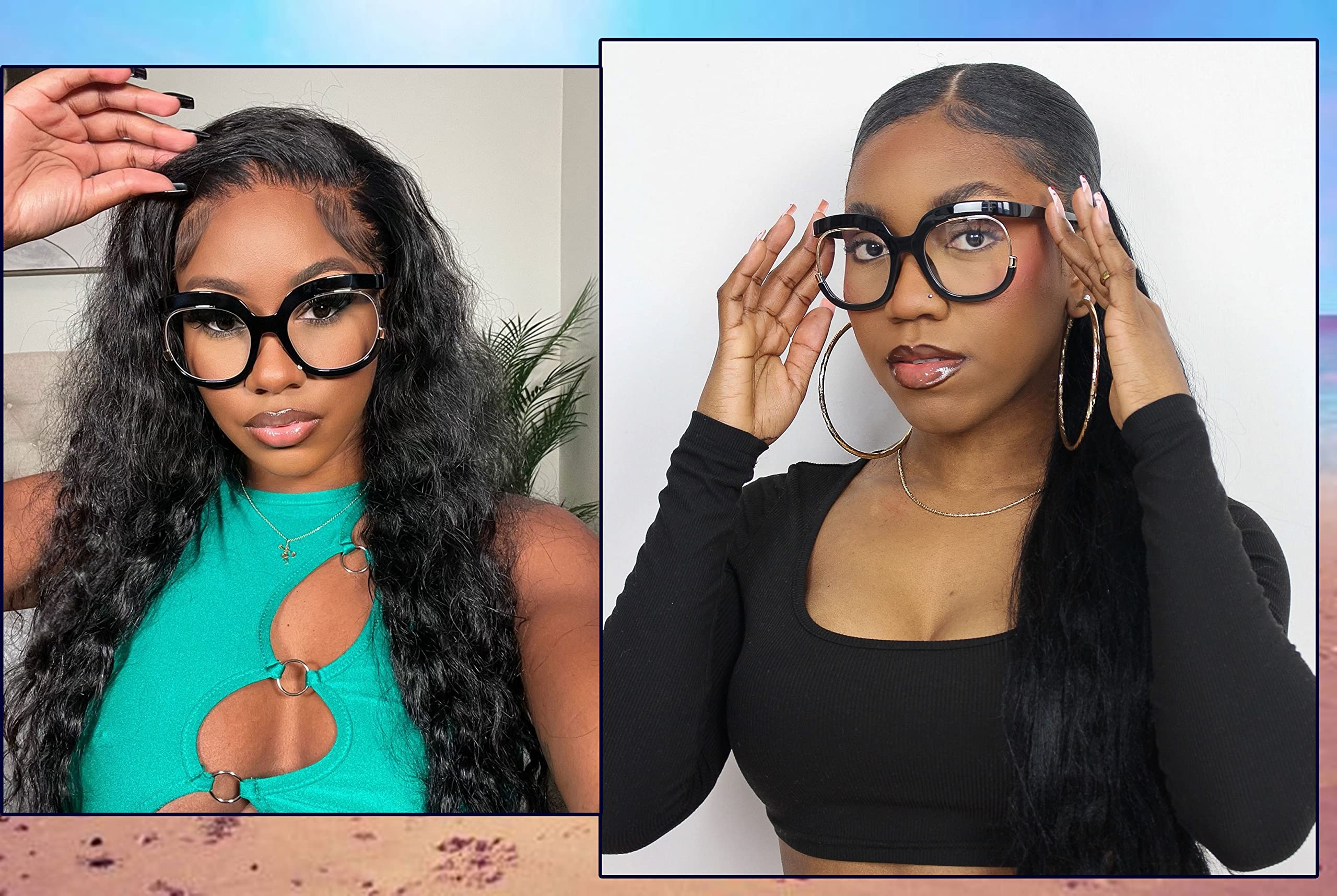 VOOGLAM Oversized Black Square Blue Light Blocking Glasses Clear Lens for Women Fredia OX739865-03