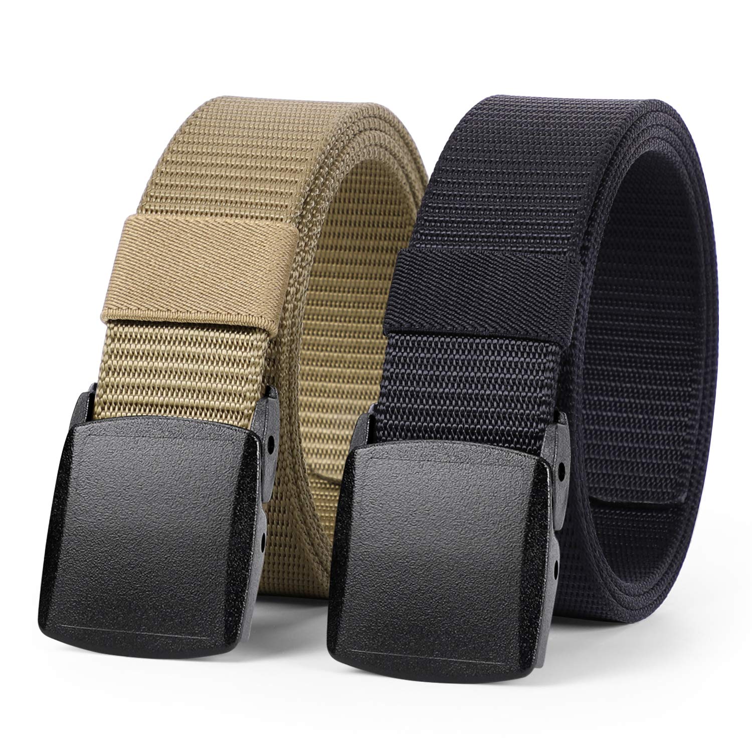 WHIPPY 2 Pack Nylon Belt Outdoor Military Web Belt with Plastic Buckle Men Tactical Webbing Belt in 1.5 Inches Width