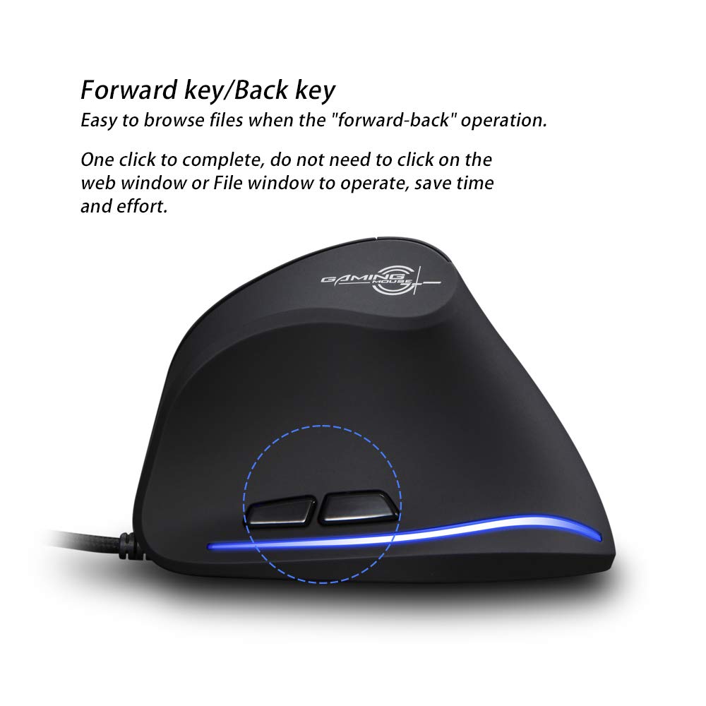 Zelotes 3200DPI Vertical Mouse,4 Adjustable DPI Values Ergonomic Mouse,LED Optical USB Wired Mouse Mice,6 Buttons for Laptop, Computer, PC,MacBook,Black