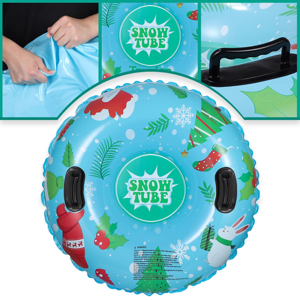 Toyvian Winter Snow Tube Inflatable Sled Snow Ring with 2 Smooth Safety Hhandles for Kids and Adults