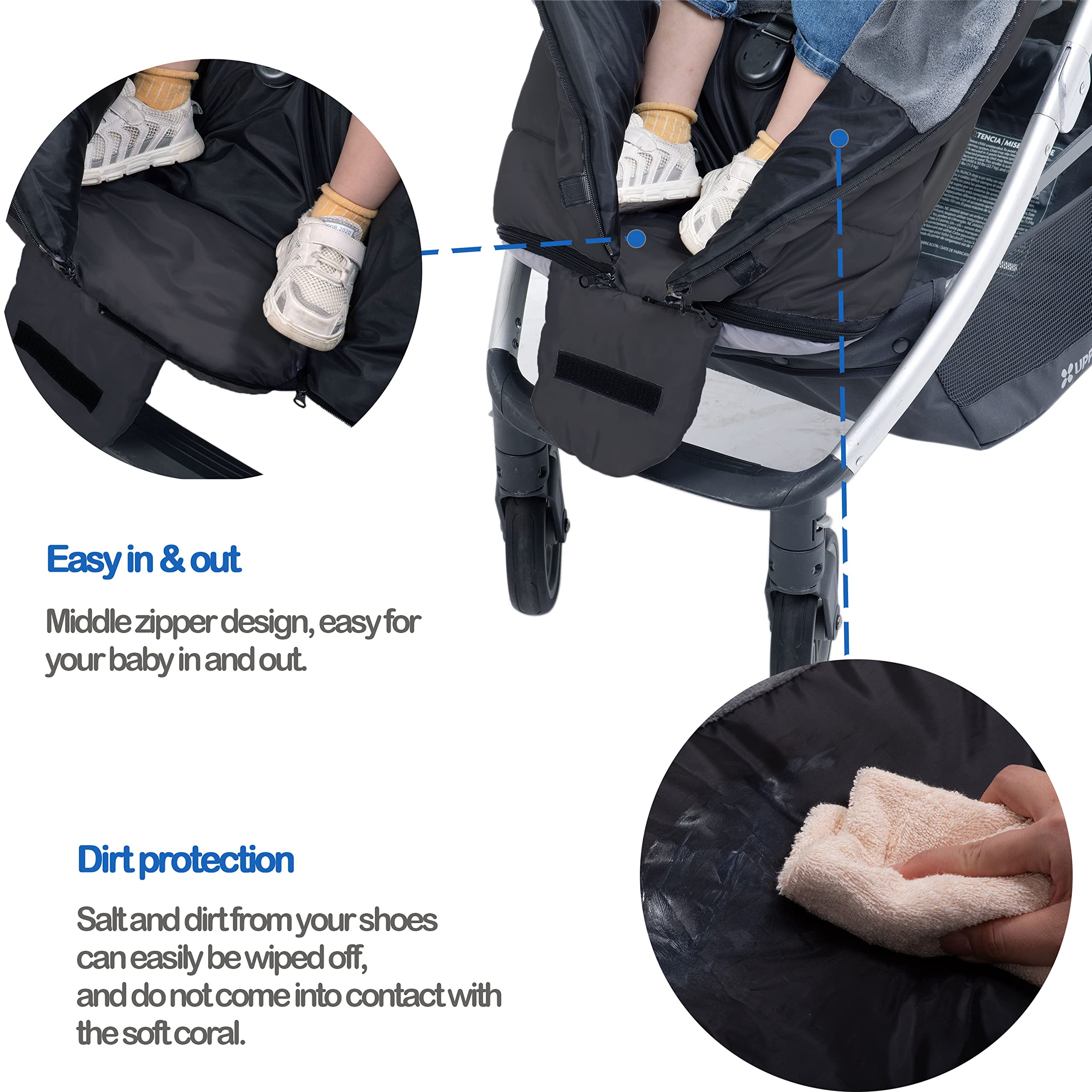 Yobee Cozy Warm Baby Universal Footmuff fit Most Strollers Pushchairs Prams, Weatherproof, Anti-Slip, Soft Fleece Lining Stroller Bunting Bag, Toddler Size, Hemp Gray