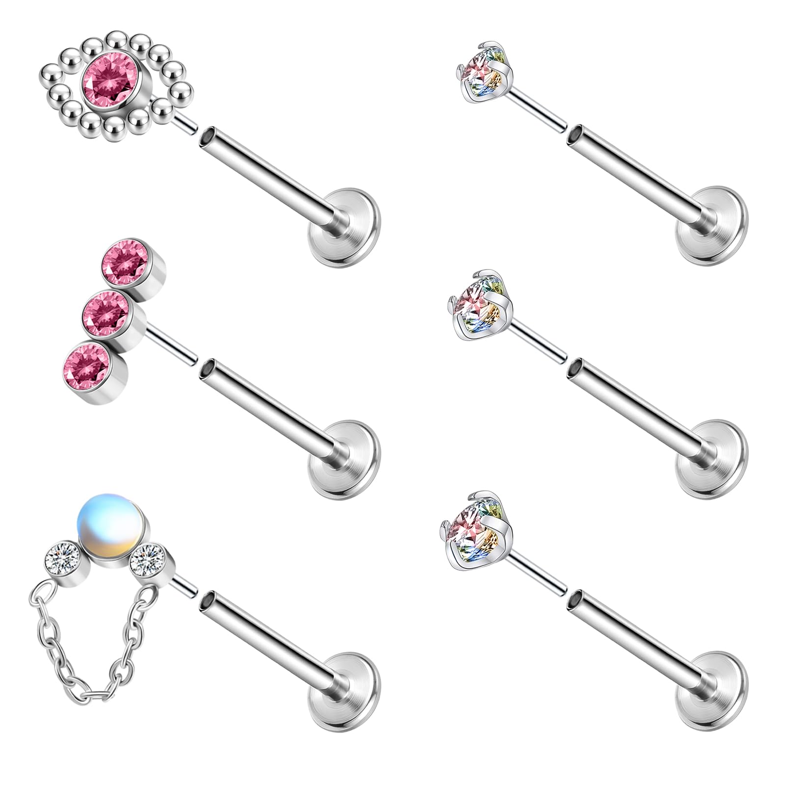 ZS 16G Stainless Steel Flat Back Earrings Stud Threadless Tragus Cartilage Lip Medusa Piercing Jewelry for Women Men (D,L:6mm)