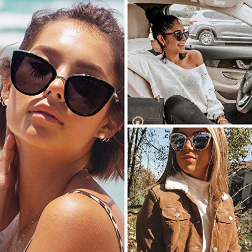 WearMe Pro Womens Cat Eye Mirrored Reflective Lenses Oversized Cateyes Sunglasses (Black/Mirror Green, 54)