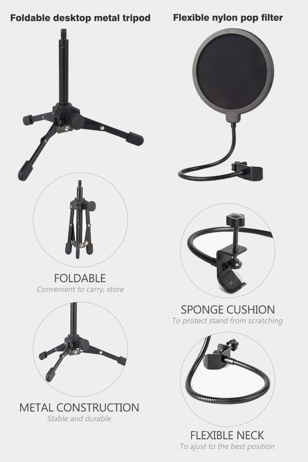 ZINGYOU Desktop Microphone Set ZY-801+ Condenser Microphone Professional Studio Cardioid PC Mic Bundle for Studio Recording and Broadcasting (Sunrise Gold)