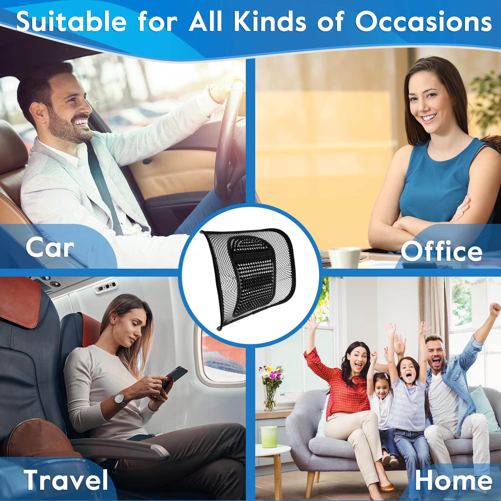 YINSHENG Mesh Back Lumbar Support, Mesh Back Support Seat Cushion Air Flow Chair Back Support with Elastic Strap Back Rest for Home Office Chair Car Seat Back Pain Relief