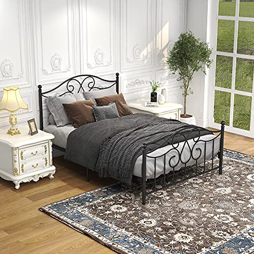 Tidyard Full Size Metal Bed Frame,Solid Sturdy Steel Slat Support,Black Platform Bed Frame, Mattress Foundation Easy Assembly, No Box Spring Needed for Dorm, Bedroom, Guest Room