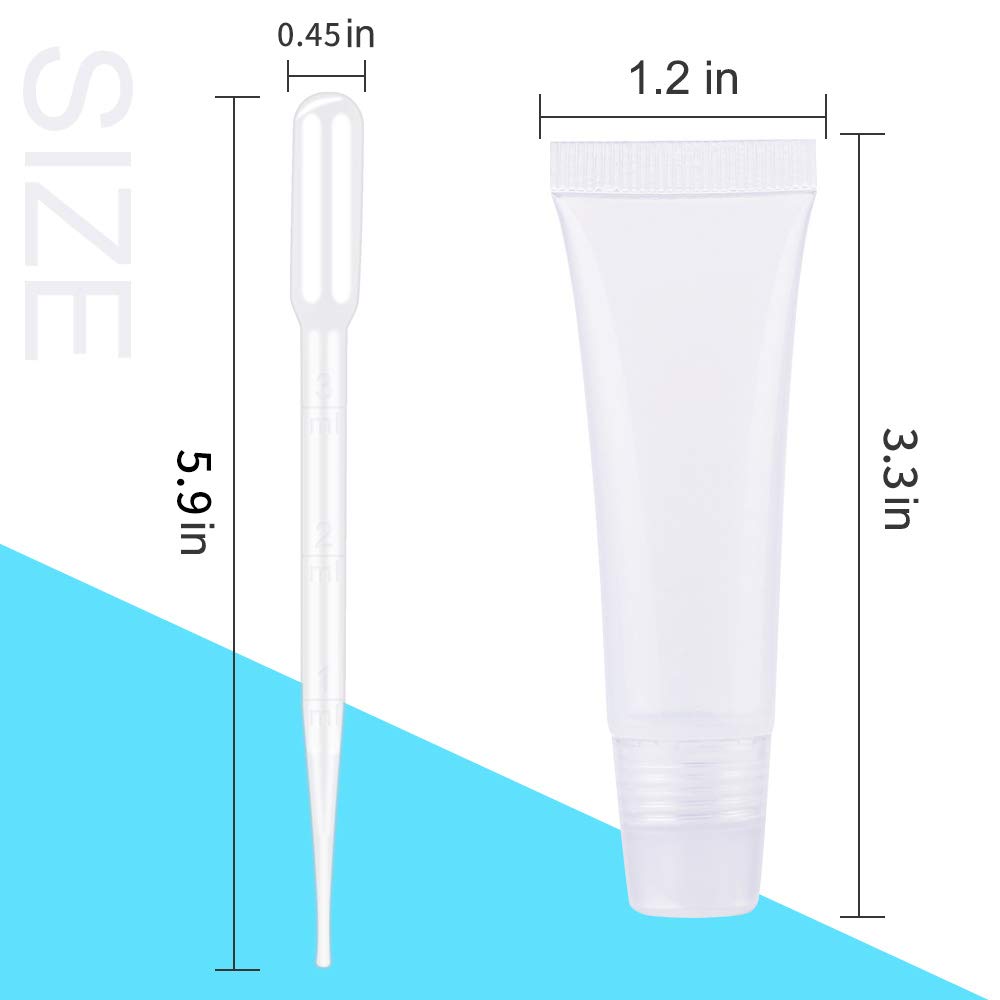 TDHDIKE 50pcs 10 ml Lip Gloss Tubes, and 100pcs 3ml Disposable Graduated Plastic Transfer Pipettes, Basic Essential Bottles for DIY Lip Gloss Balm/Cosmetic