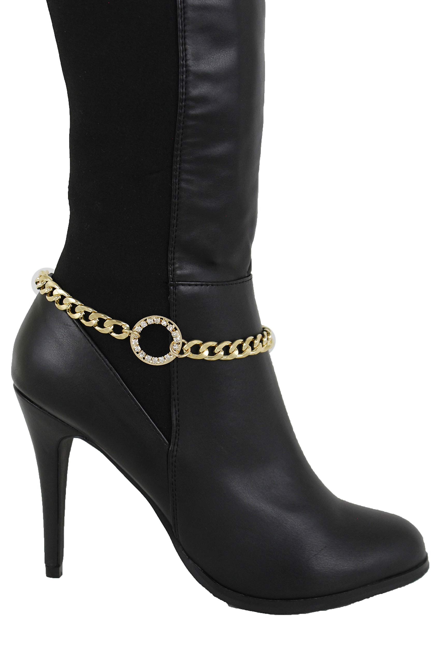 Women Western Fashion Anklet Boot Chains Bracelet Gold Metal Bling Ring Beads Round Shoe Charm