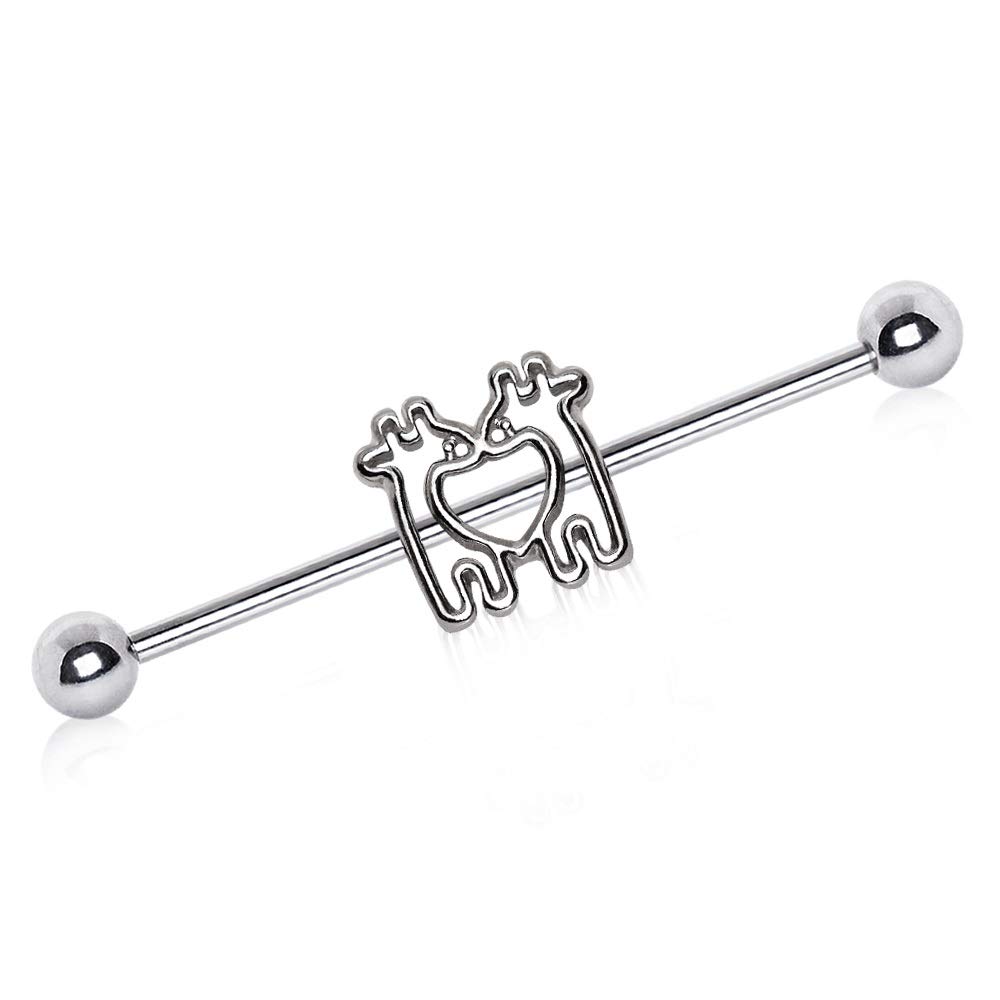WILDKLASS 316L Stainless Steel Giraffes in Love Industrial Barbell