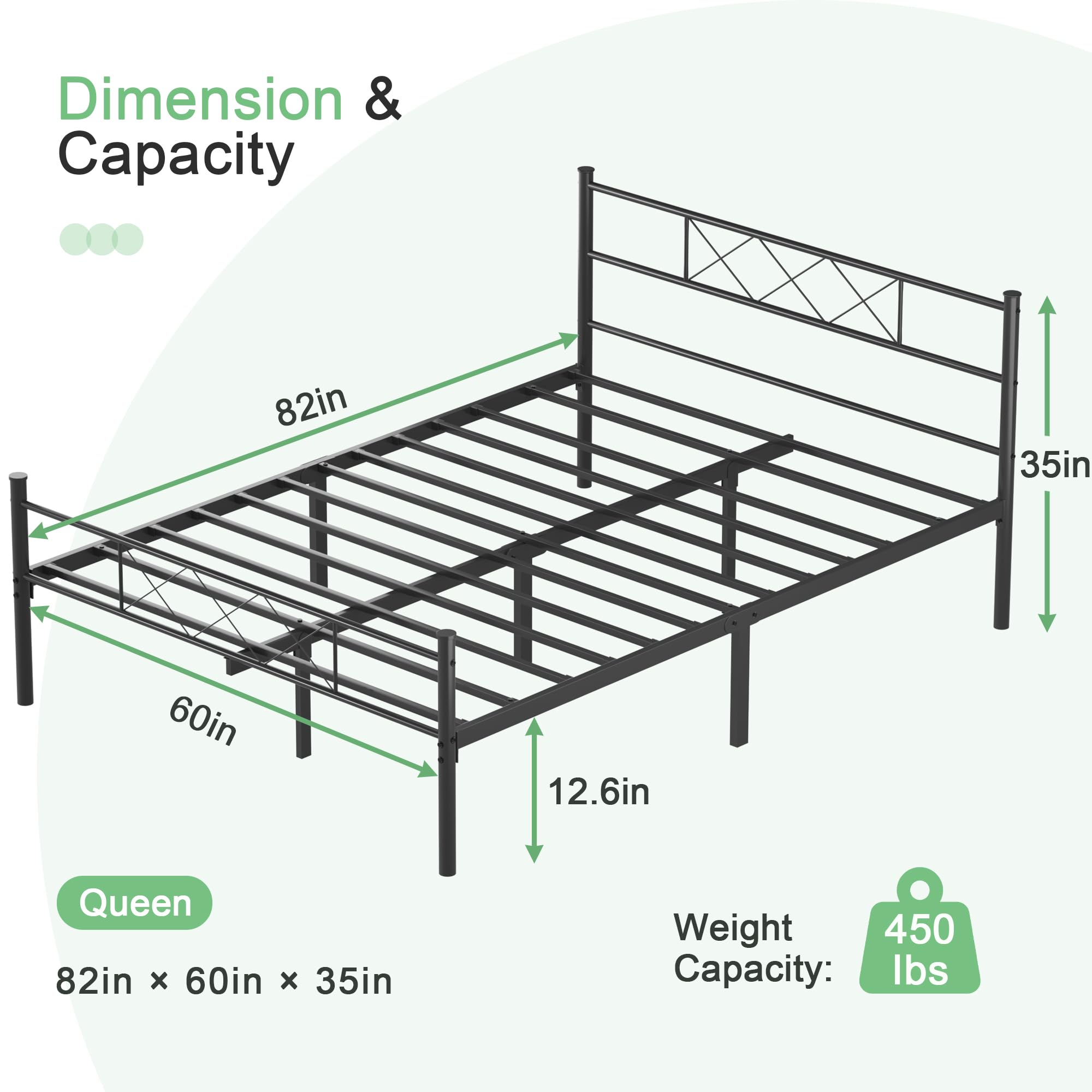 VECELO Queen Size Bed Frame with Headboard, Heavy-Duty Platform/Mattress Foundation with Metal Slats Support, No Box Spring Needed/Easy Assembly, Matte Black