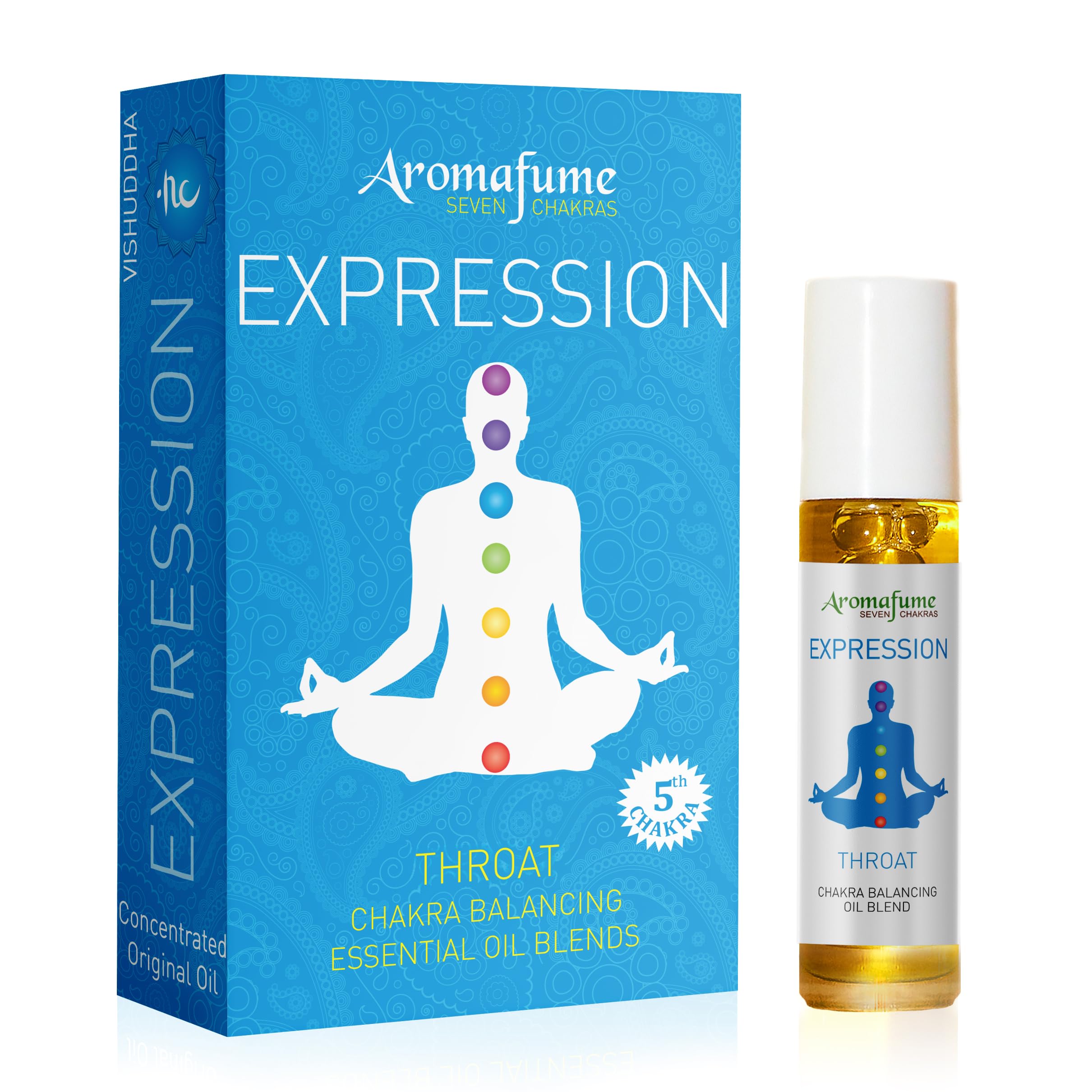 Throat Chakra Essential Oil Roll-On Blend by Aromafume | 10ml/0.33 fl oz | Vishuddha | Aromatherapy Oils for Chakra Balance | Peppermint & Lavender Extracts| Chakra Incense for Meditation, Yoga, Reiki