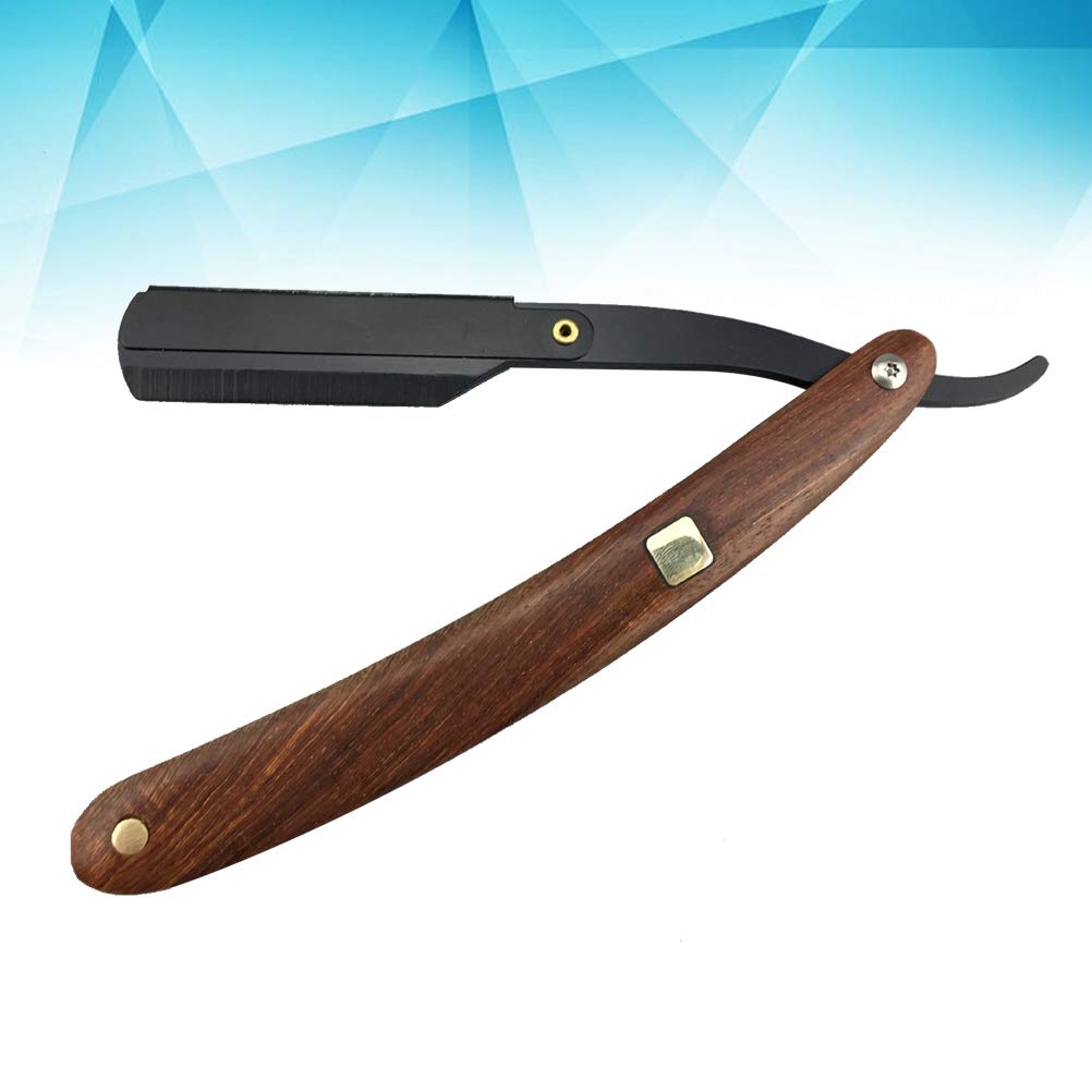 Uonlytech Wooden Handle Chic Straight Barber Edge Steel Razors Shaving Knife Folding Men Vintage Straight Edge Metal Hair Shaper Barber Razor without Blade