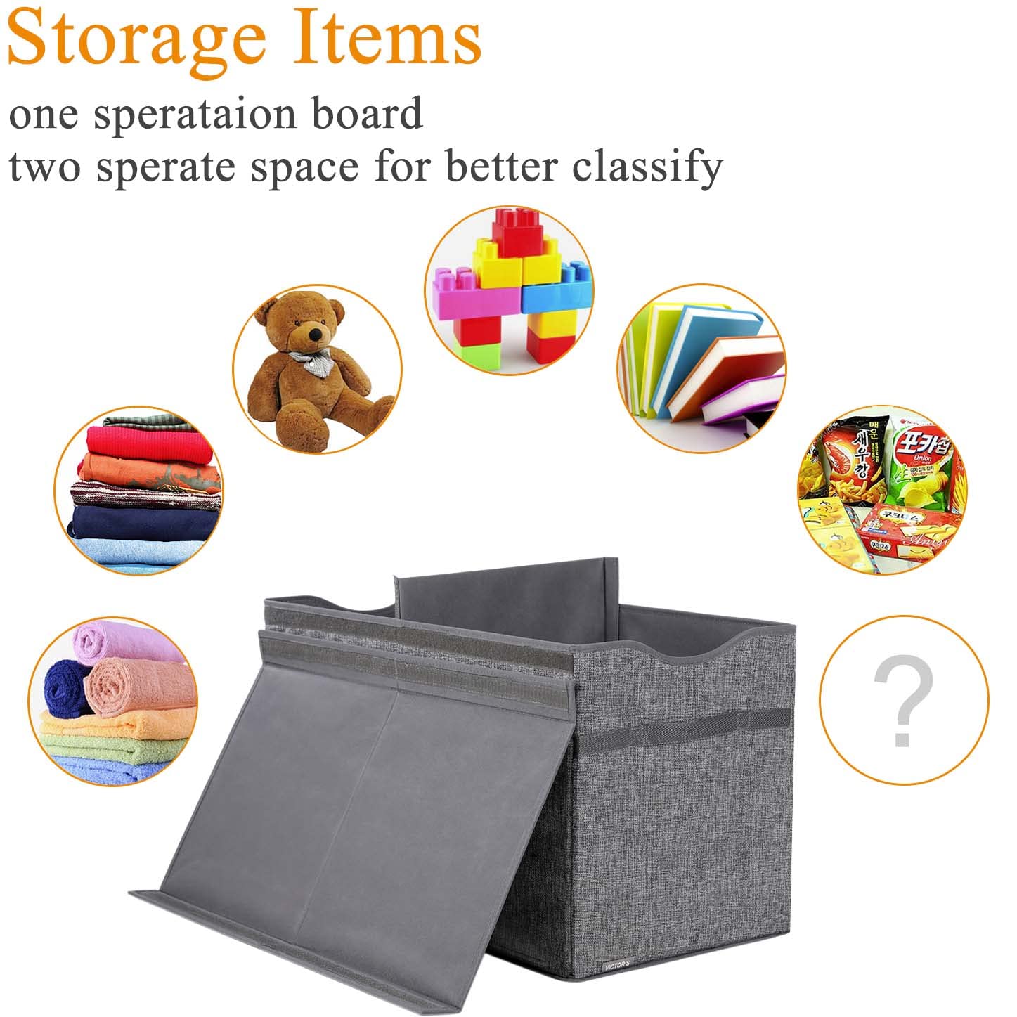 VICTOR'S Kids Toy Box Chest - 2 Pack Large Lightweight Collapsible Toy Storage Organizer Boxes Bins Baskets Dark Grey + Thick Grey, 26.8in x 13.8in x 16in