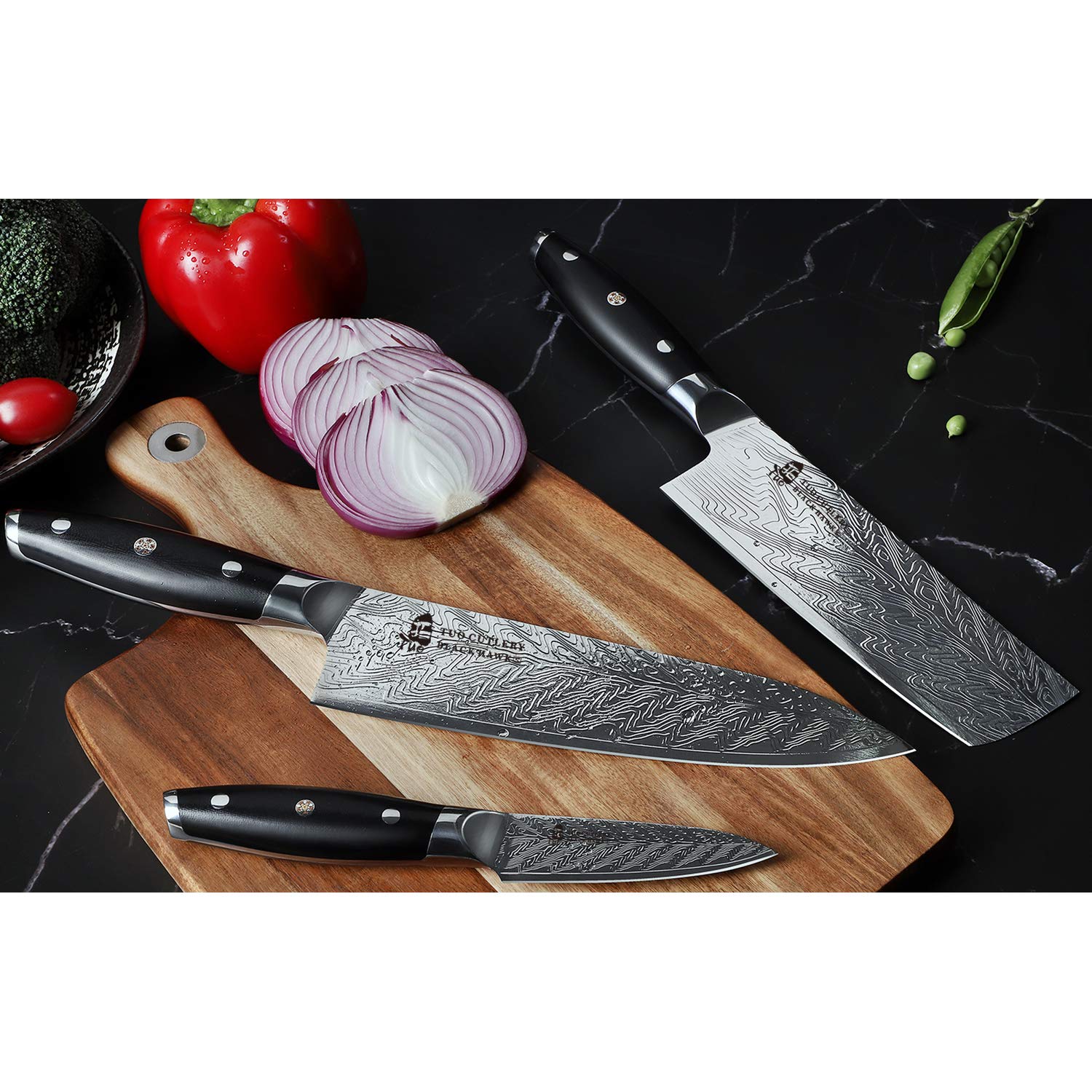 TUO Chef Knife - Kitchen Knives 8-inch High Carbon Stainless Steel - Pro Chef Vegetable Meat Knife with G10 Full Tang Handle - Black Hawk-S Series Knives Including Gift Box