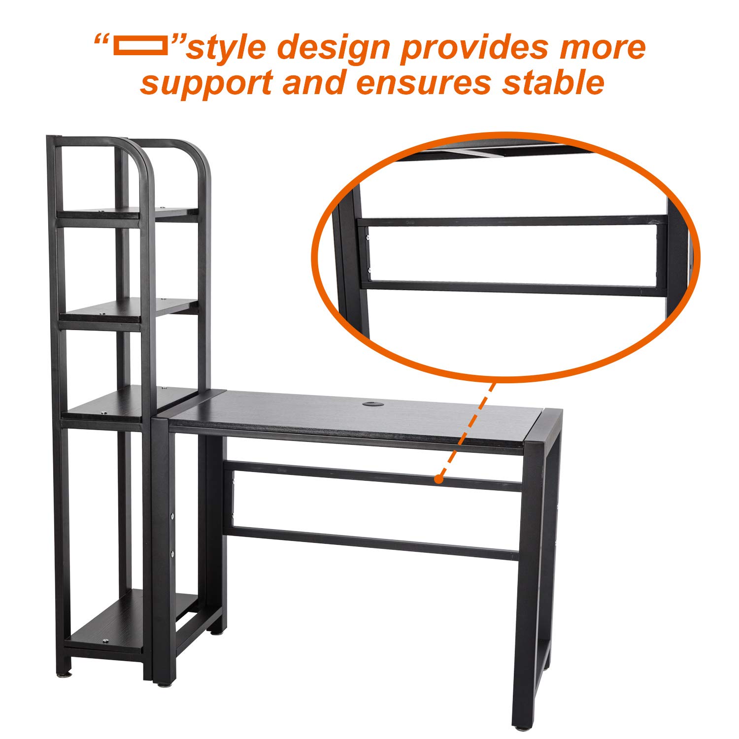 Zhanrui Computer Desk with 4 Tier Storage Shelves Modern Large Office Desk Computer Table Multi Level Writing Study Table with Bookshelf and Tower Shelf for Home Office Workstation,Black