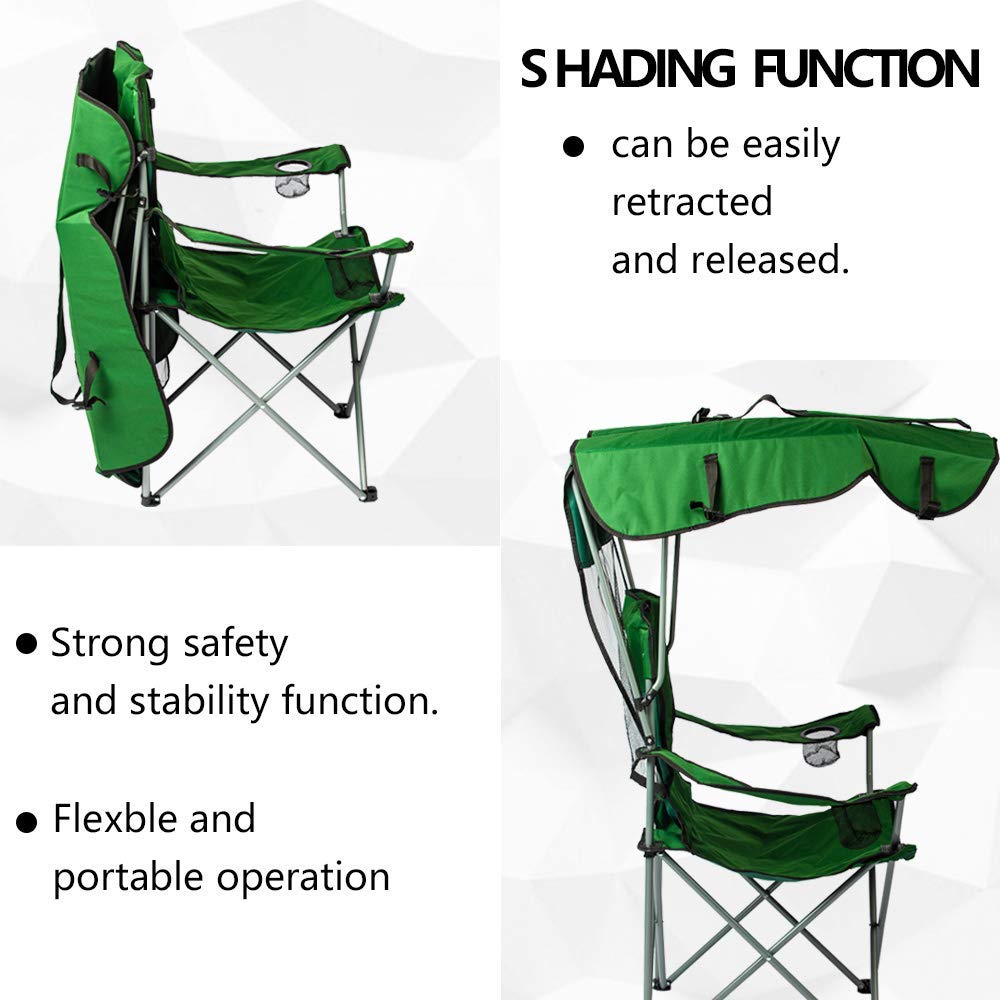 unhg Camp Chairs with Shade Canopy Chair Folding Camping Recliner Support 380 LBS， with Two Cup Holders and Carry Bag, for Outdoor Beach Camp Park Patio