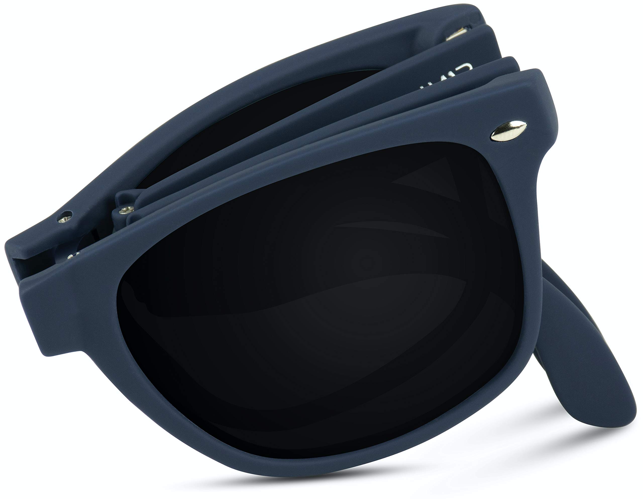 WearMe Pro - Polarized Modern Black Square Foldable Sunglasses with Case (Matte Navy Blue/Black Lens)