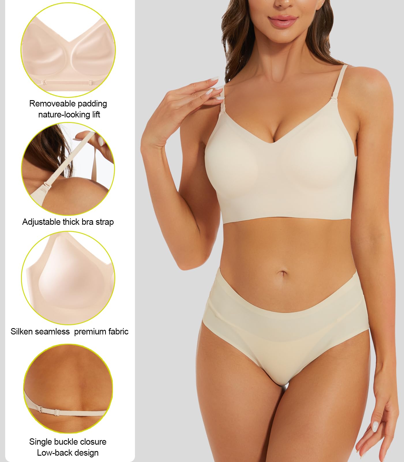ZITAIMEI Low Back Seamless Bras Multiway Convertible Strap Halter Lifting Bra Spaghetti Strap Wire-Free Padded Backless