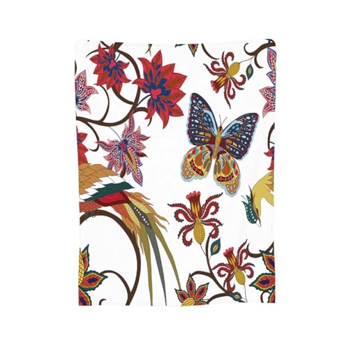 Throw Blanket 40x50 Inch,Oriental Beautiful Flowers Bird Flannel Soft Cozy Fluffy Throw Blankets and Warm Throws for Adults in Couch Sofa Bed 50x40 Inch