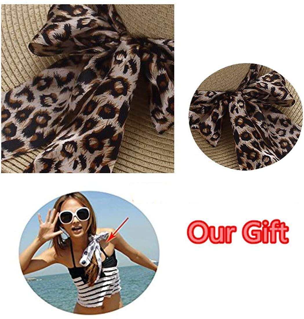 Womens Floppy Straw Hat Wide Brim Foldable Beach Cap Sun Hat for Women UPF 50+