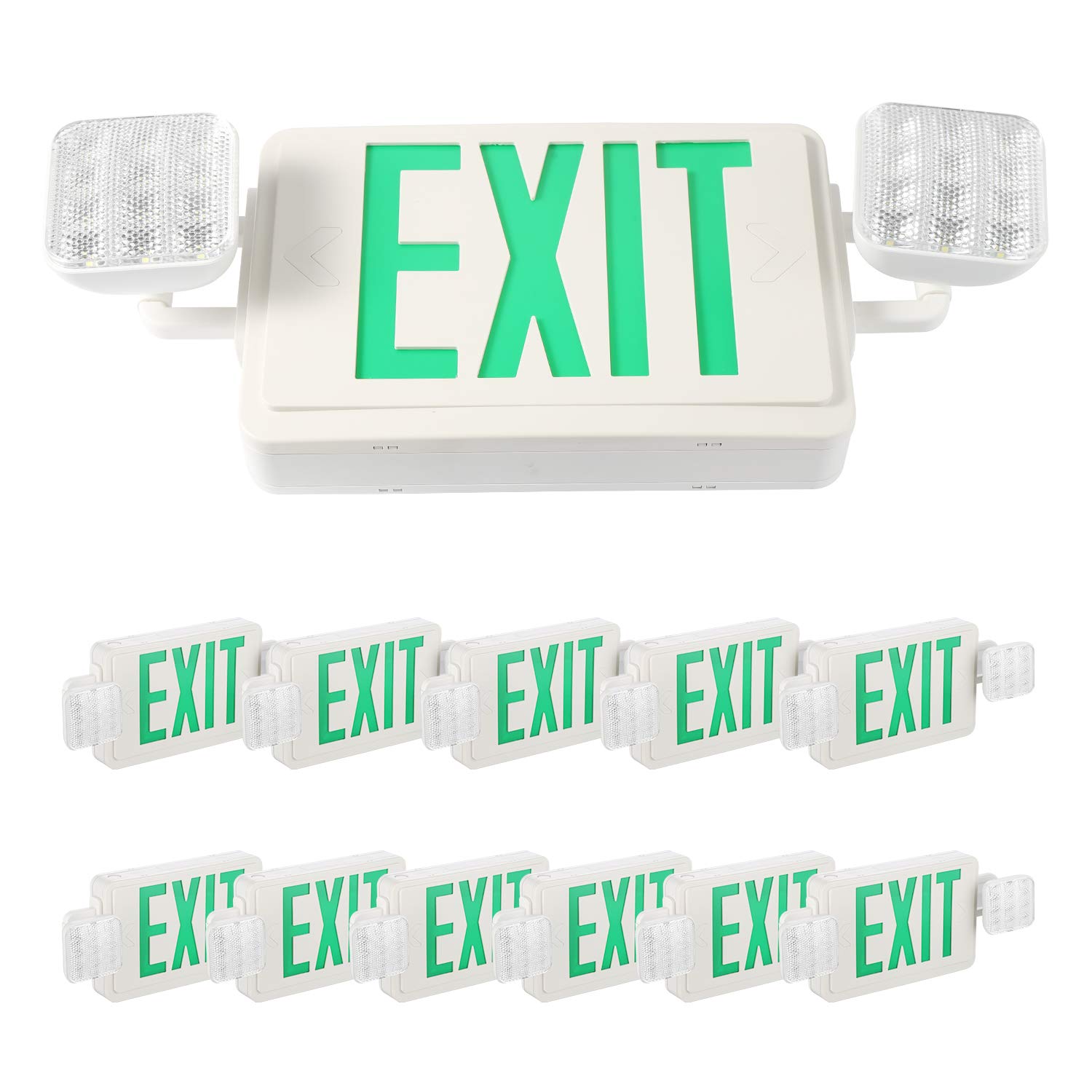 SPECTSUN 12 Pack Green Led Exit Sign with Emergency Lights & Battery Backup Operated Powered Emergency Exit Lights-Double Face -UL Listed 120277VAC Fire Exit Signs Lighting for Room.Window.